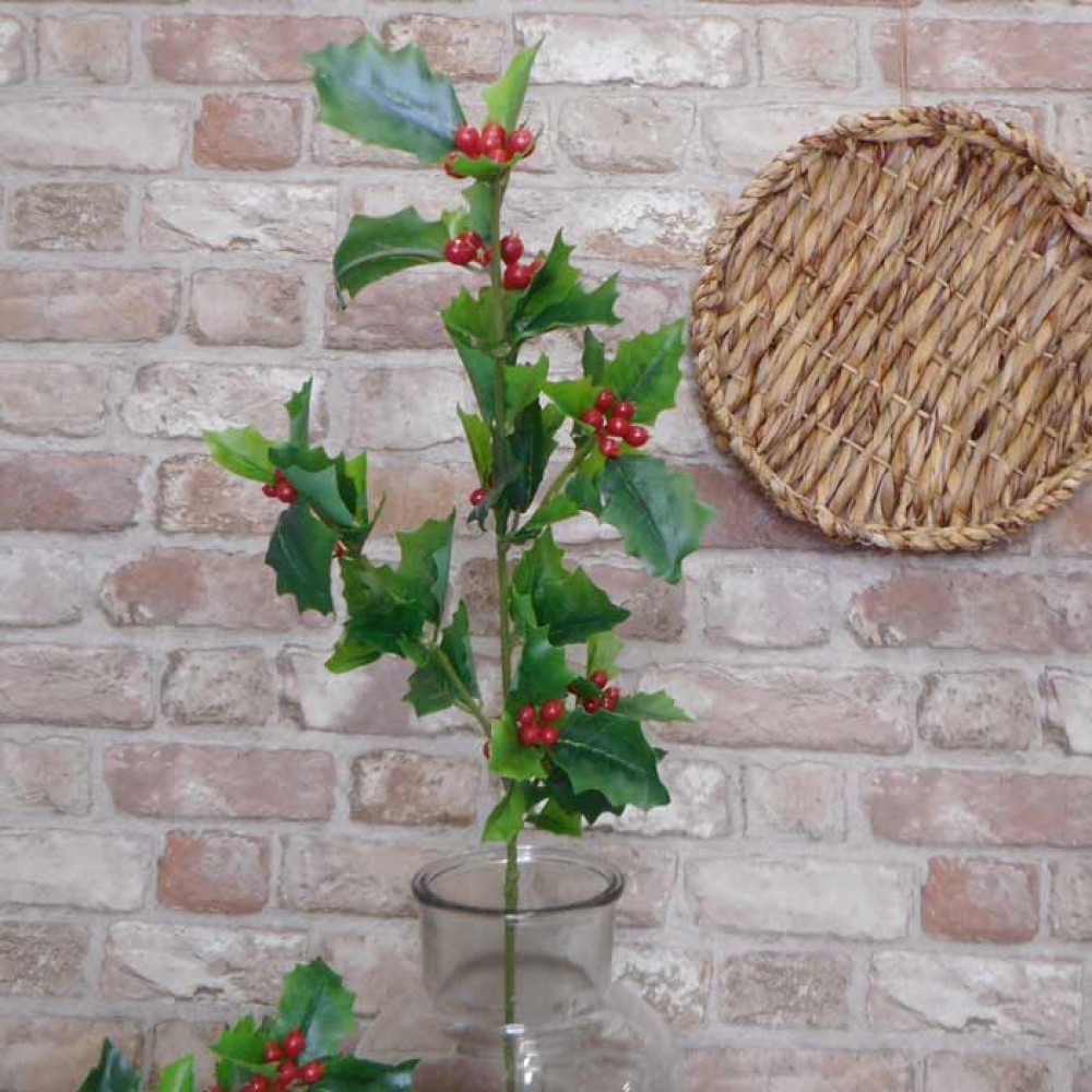 Real Touch Artificial Holly Branch with Red Berries 50cm | Christmas ...