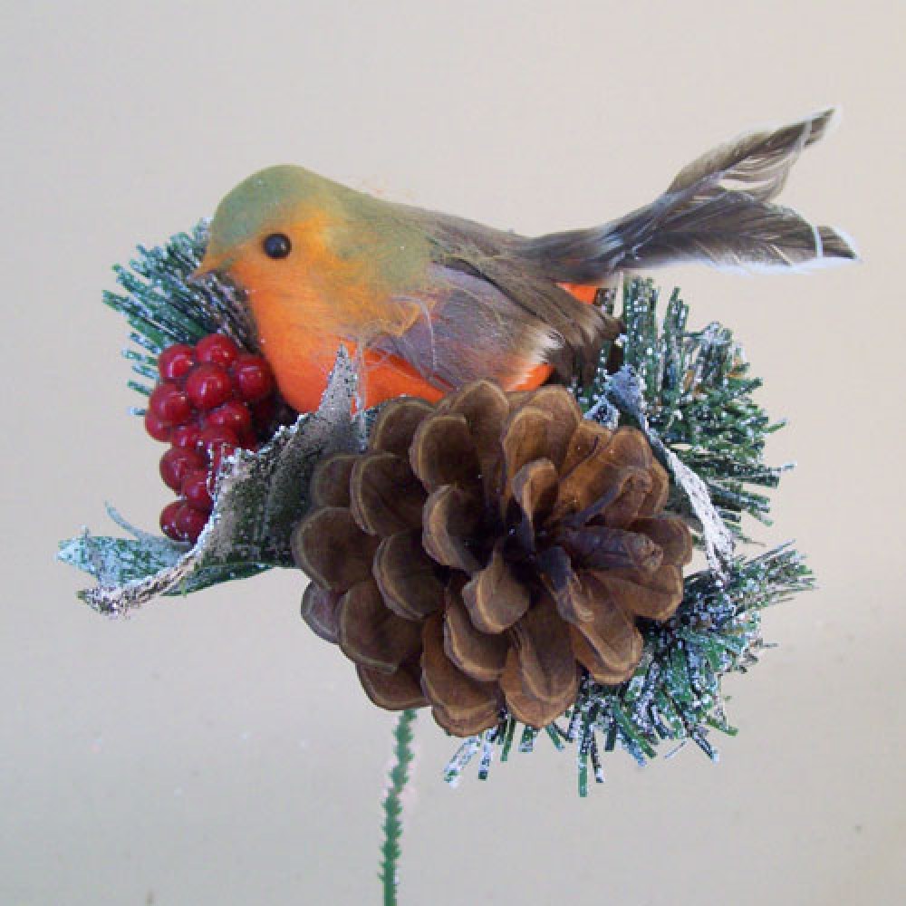 Christmas Pick Robin Pine Cone and Artificial Berries| Christmas ...