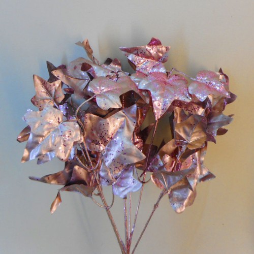 Glitter Christmas Ivy Bush Dusky Pink 42cm | Christmas Decorations