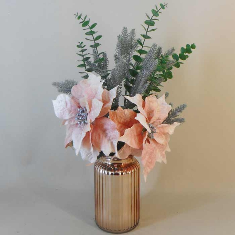Christmas Flower Arrangements | Pink Poinsettias and Greenery 53cm