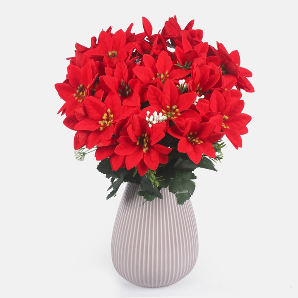 Poinsettia Bush Red Velvet 24 Flowers 38cm | Christmas Flowers