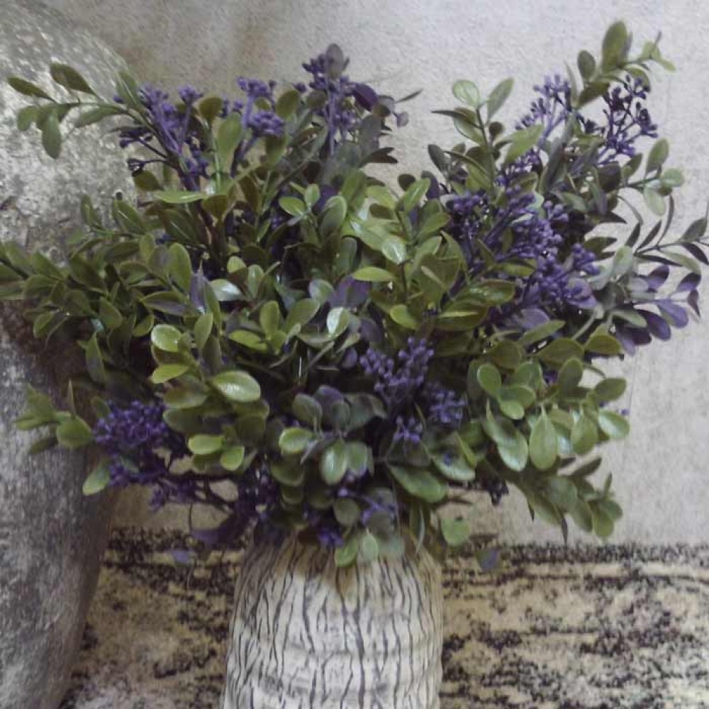 Artificial Boxwood Plants with Purple Buds 39cm | Artificial Flowers