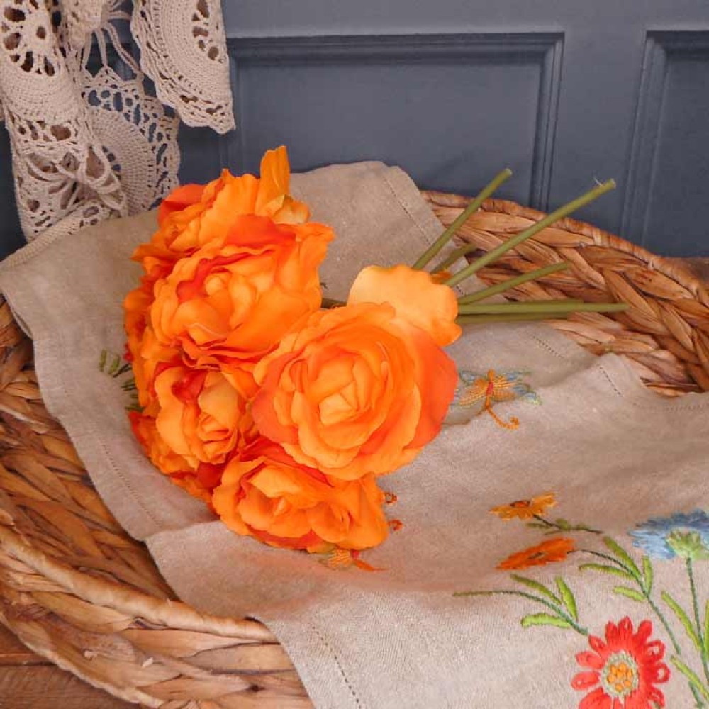 Artificial Roses Bunch Orange 26cm | Artificial Flowers