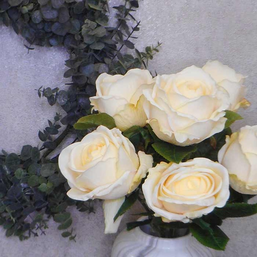Lemon Peach Artificial Roses Bouquet x 7 54cm | Artificial Flowers