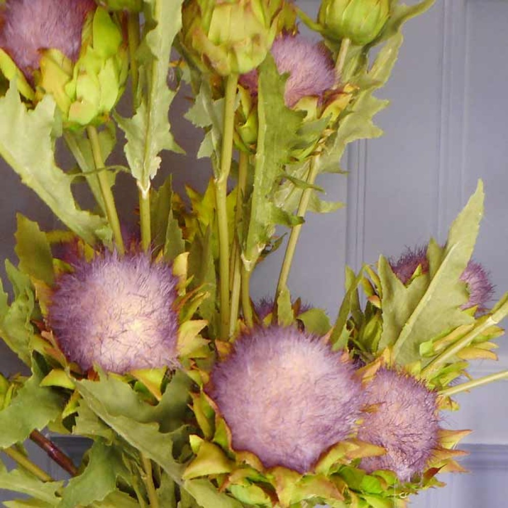 Artificial Thistle and Leaves Spray Purple 69cm | Artificial Thistles