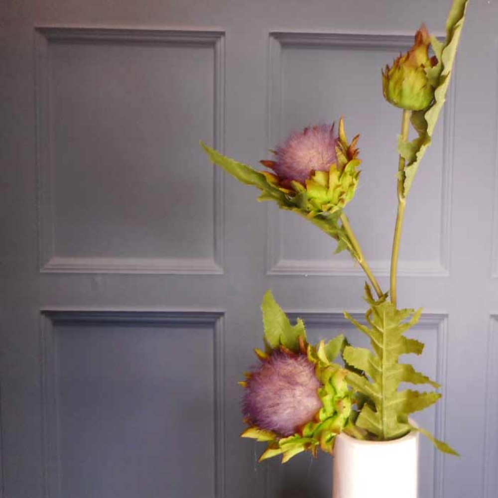 Artificial Thistle and Leaves Spray Purple 69cm | Artificial Thistles
