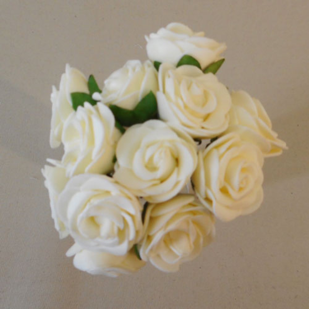 Mini Princess Foam Roses Bunch Cream x 12 10cm | Foam Flowers