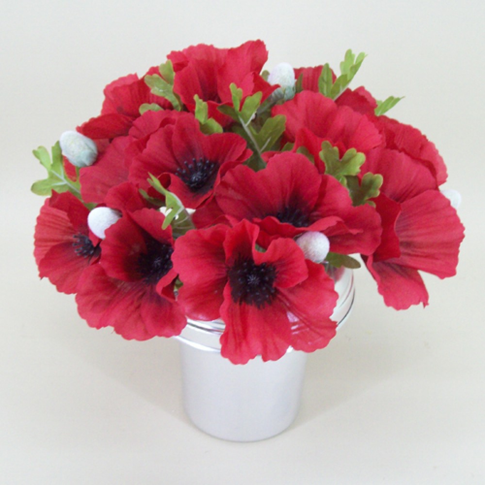 Silk Poppy Filled Grave Pot | Memorial Flowers