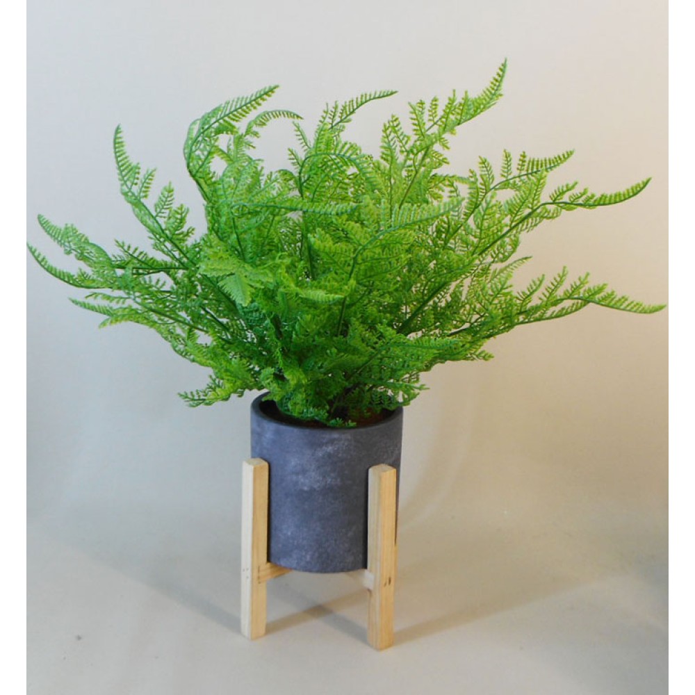 Potted Artificial Feather Fern Plant on Wooden Stand | Artificial Plants