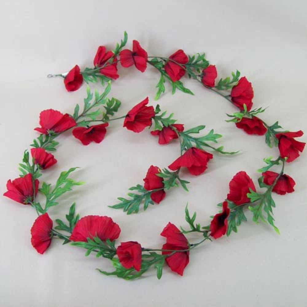 Silk Poppy Garland Red 184cm | Artificial Flowers