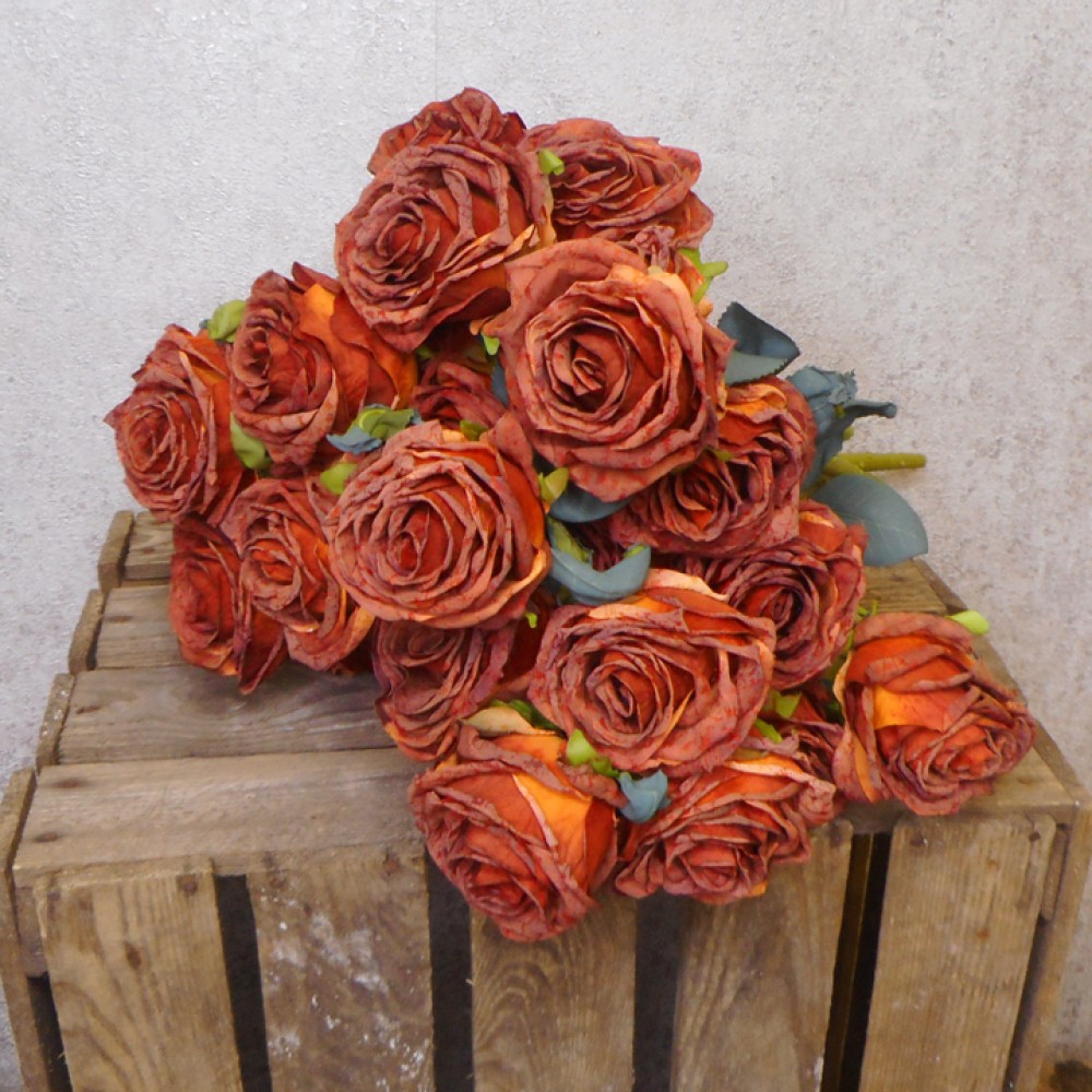 Antique Roses Bush Burnt Orange | Faux Dried Flowers 45cm | Artificial ...