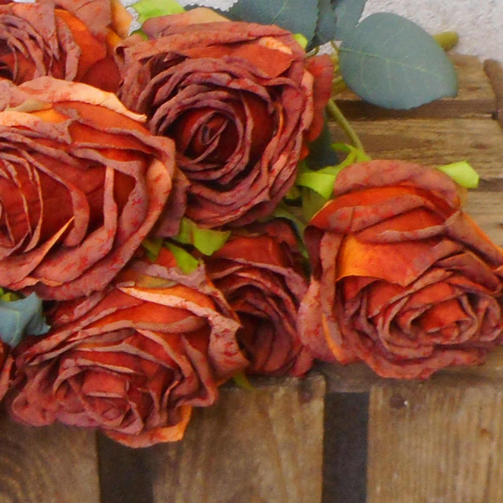 Antique Roses Bush Burnt Orange | Faux Dried Flowers 45cm | Artificial ...